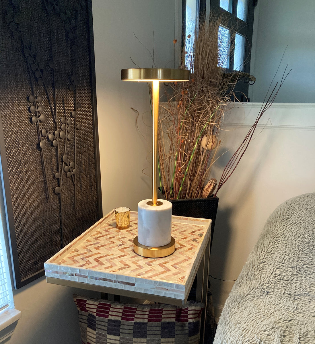 Ilumina-Rechargeable LED Cordless Portable Lamp-Aged Brass Finish/Whit ...