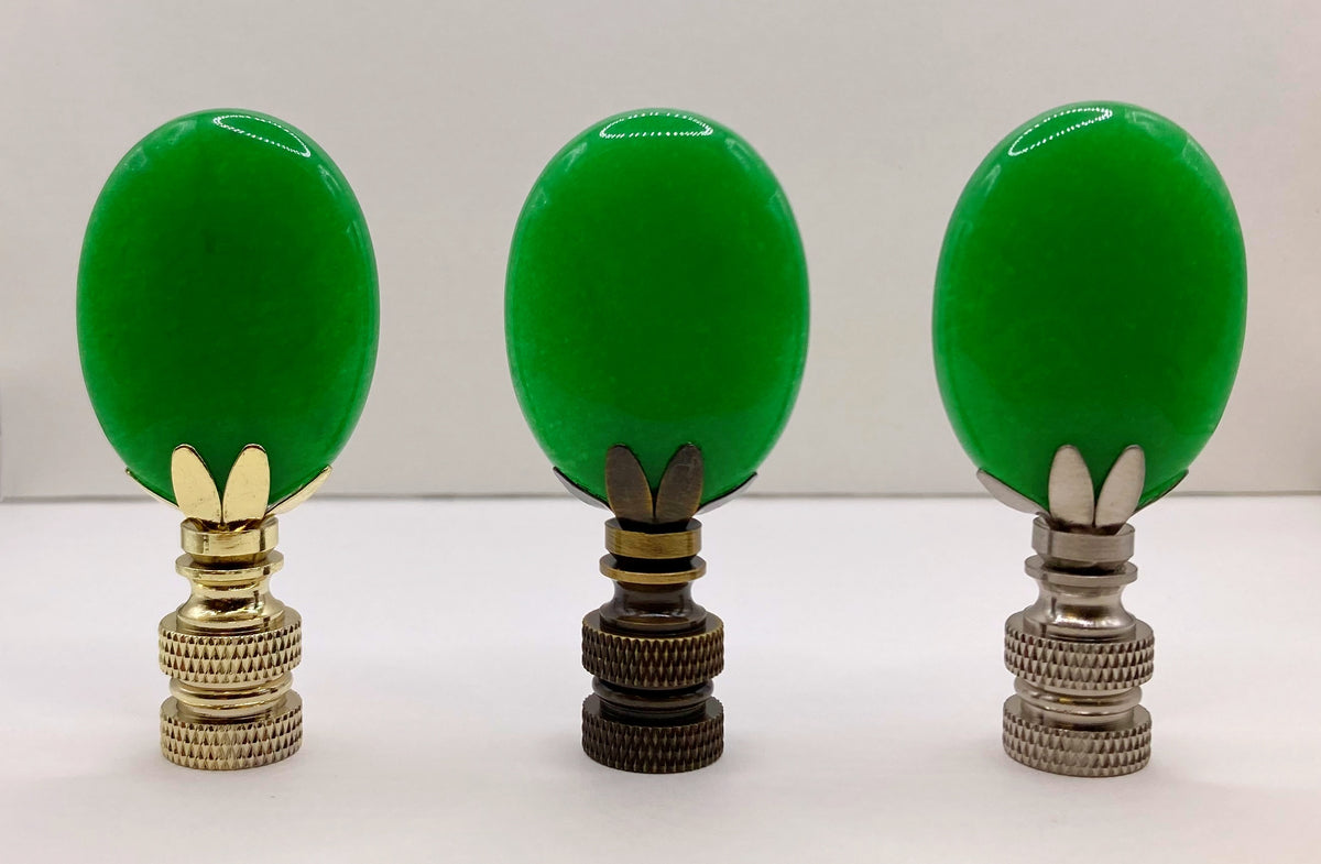 GREEN MALAYSIAN JADE Oval Stone Lamp Finial with AB,PB or SN Base (1-P ...