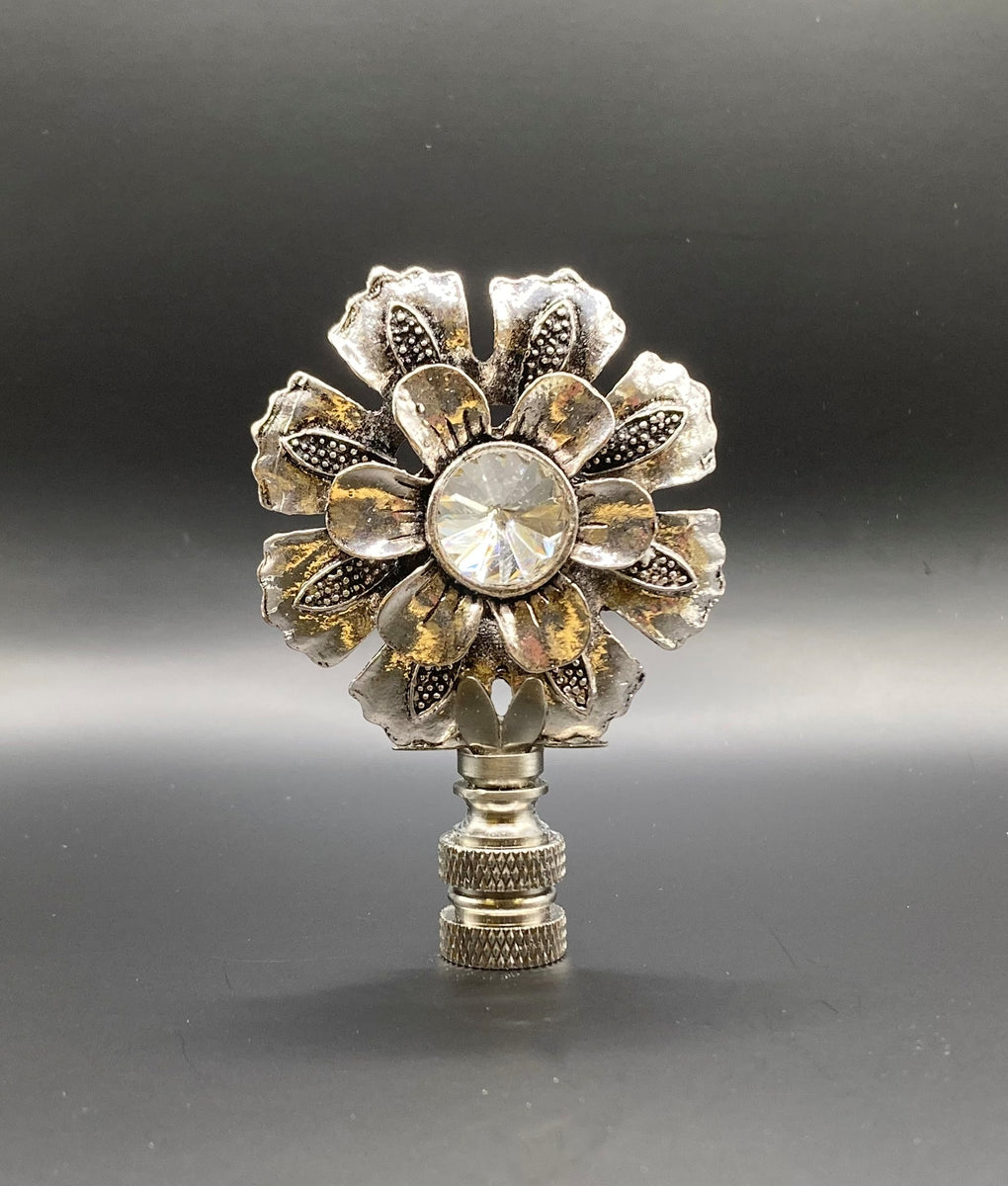 FLOWER BUD RHINESTONE Lamp Finial-Antique Silver Finish – Lamp Finial ...