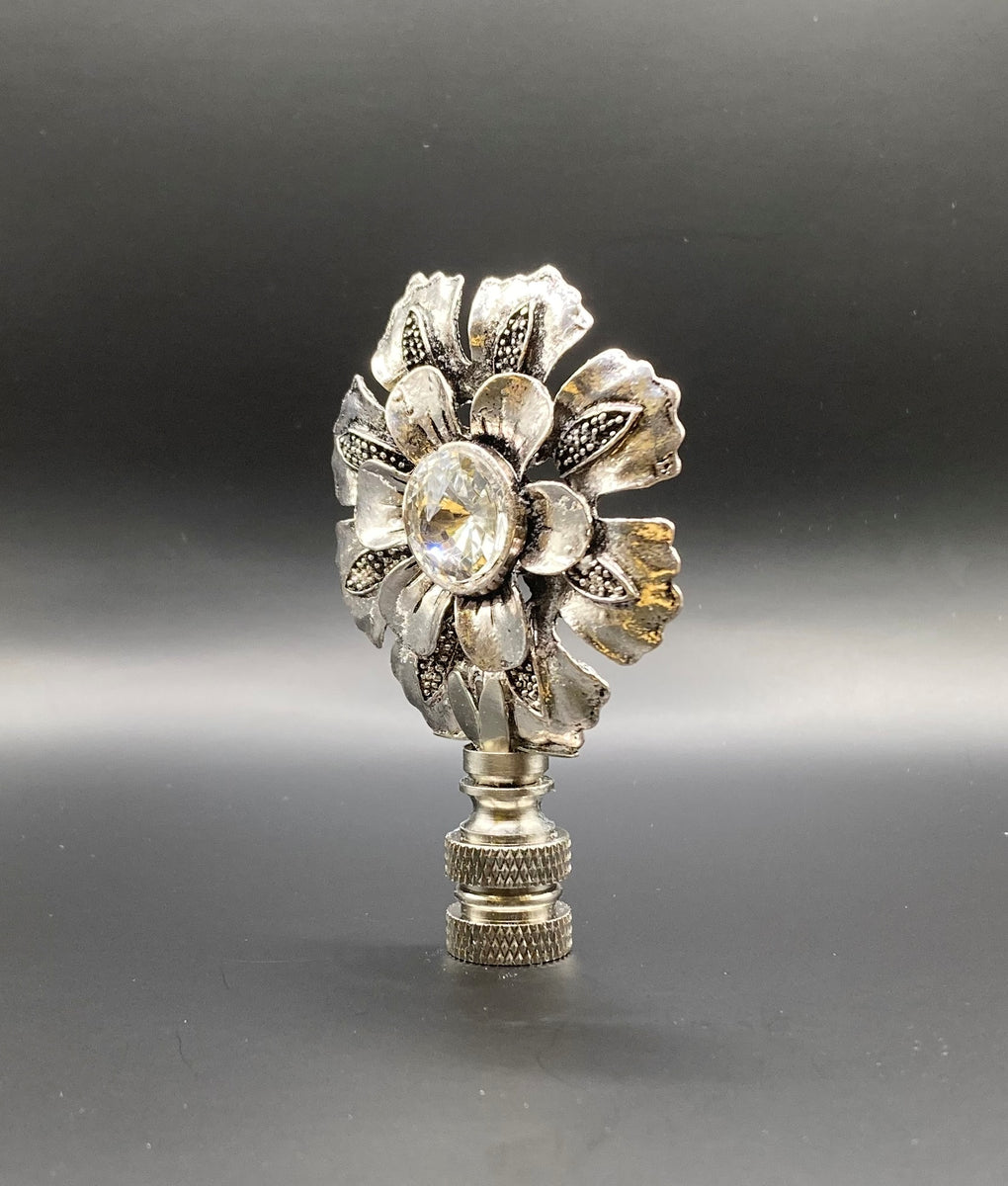 FLOWER BUD RHINESTONE Lamp Finial-Antique Silver Finish – Lamp Finial ...