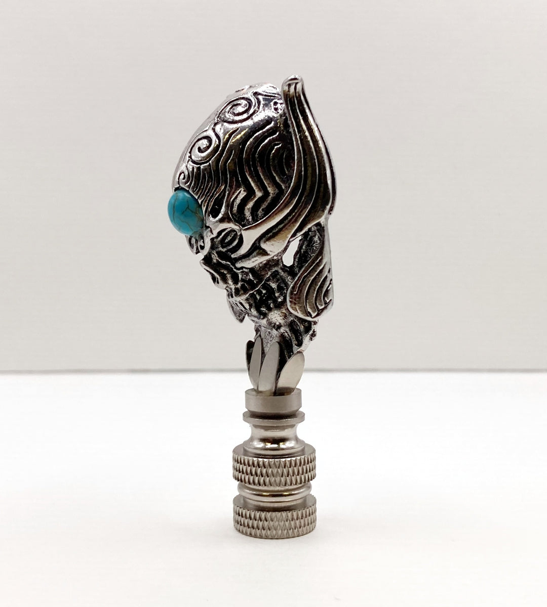 Holiday-Halloween Lamp Finial-SKULL&TURQUOISE BEAD-Antique Silver Fini ...