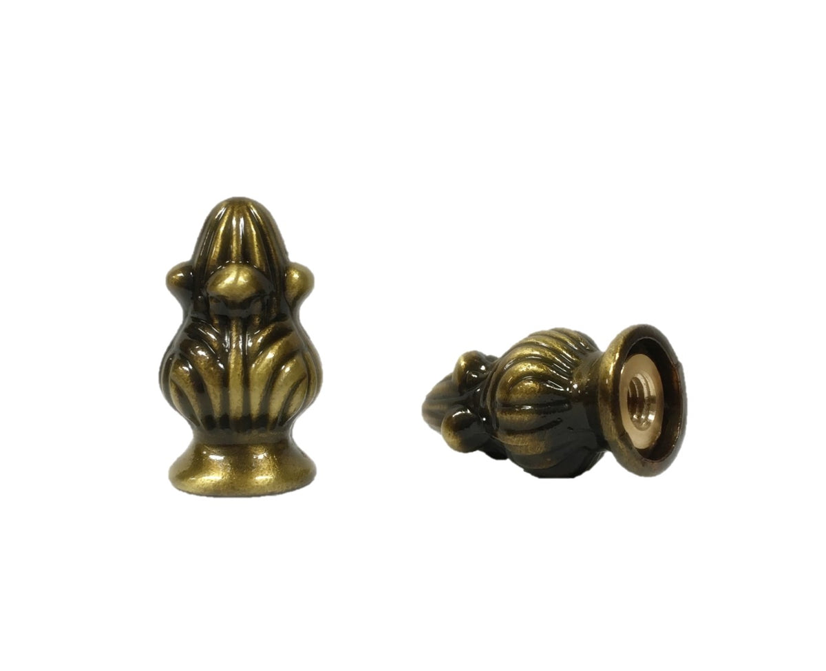 ACORN Cast Metal Lamp Finials, (1-Pair) Antique Brass Finish w/Dual Th ...
