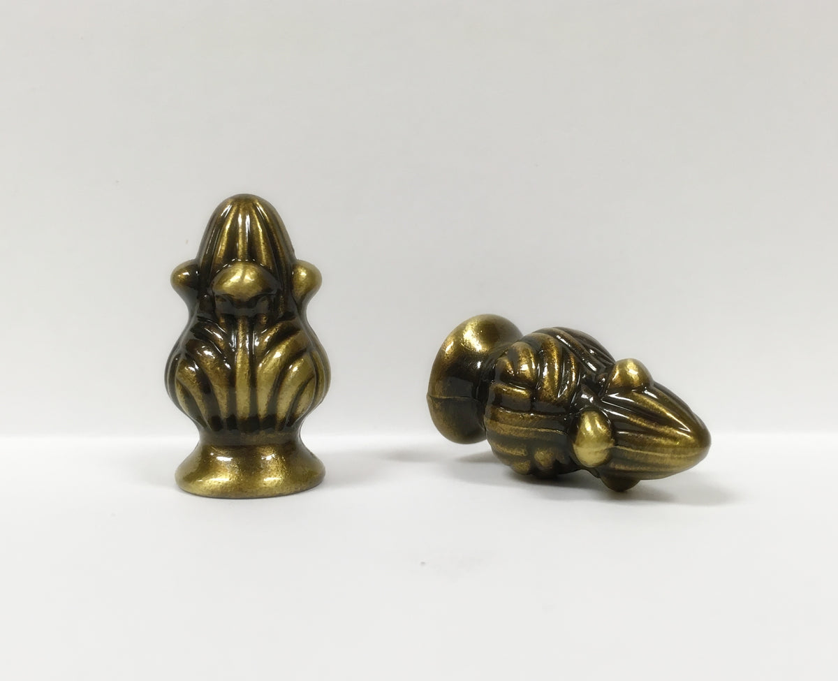 ACORN Cast Metal Lamp Finials, (1-Pair) Antique Brass Finish w/Dual Th ...