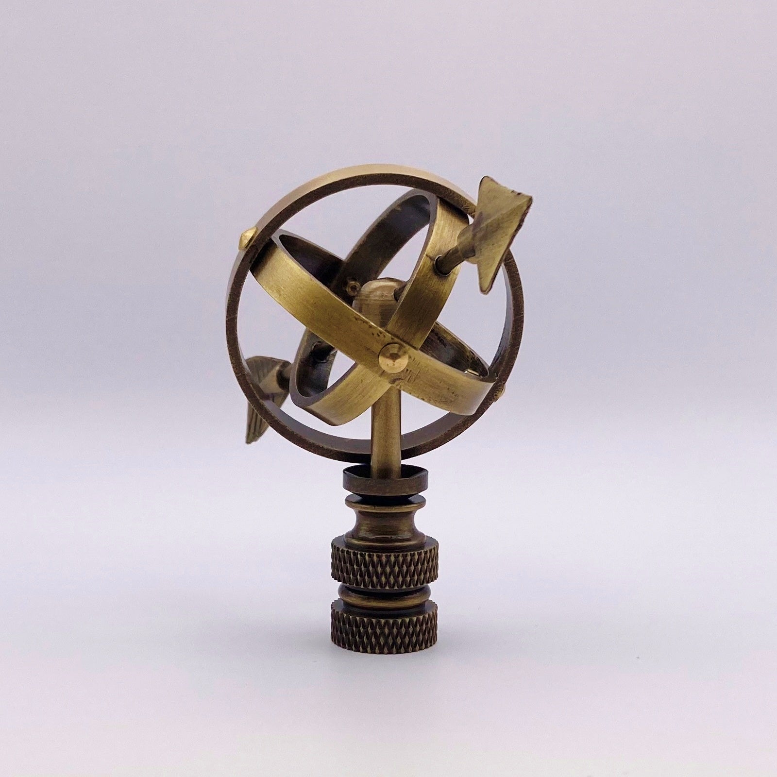 ARMILLARY SUNDIAL Lamp Finial, Aged Brass Finish, Highly detailed meta ...