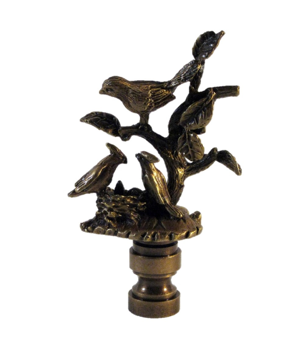 BIRDS IN BRANCHES Lamp Finial-Aged Brass Finish, Highly detailed metal ...