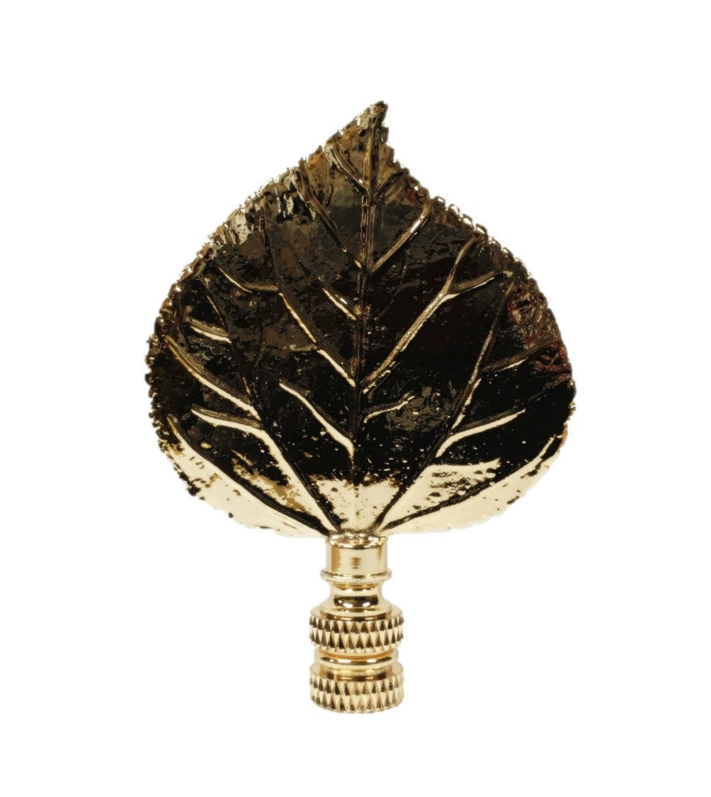 LARGE CAST LEAF Lamp Finial, Polished Brass Finish, Highly detailed me ...