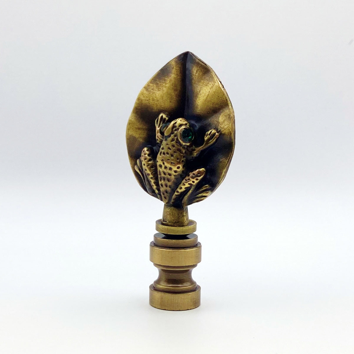 FROG ON LILY PAD Lamp Finial, Aged Brass Finish, Highly detailed metal ...