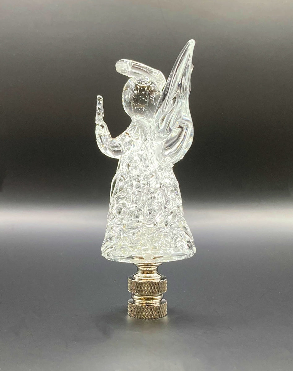 Holiday-Christmas Lamp Finial, Clear GLASS ANGEL-Polished Nickel Base ...