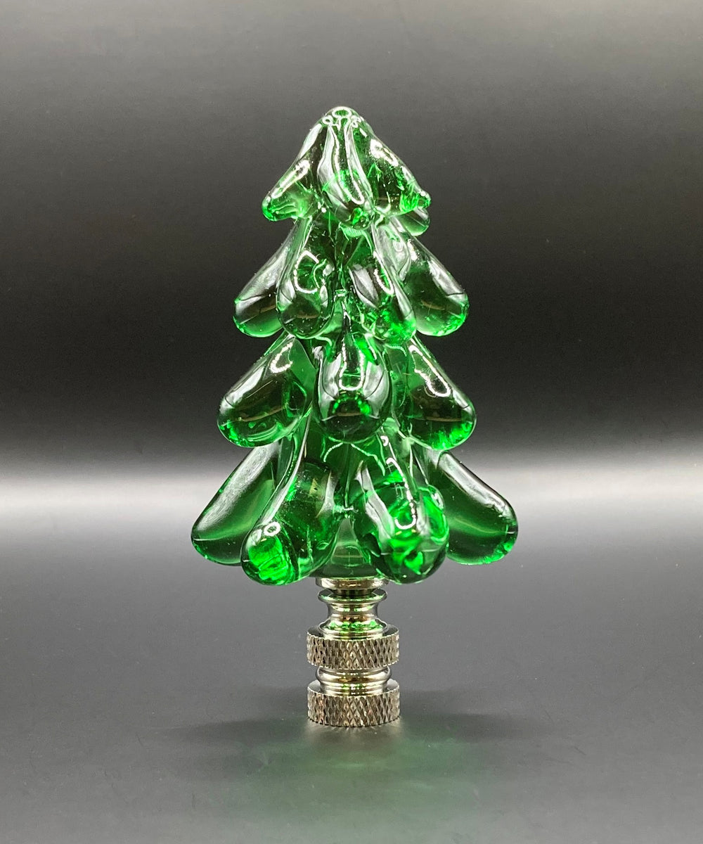 Holiday-Christmas Lamp Finial, GREEN GLASS TREE-Polished Nickel Base ...