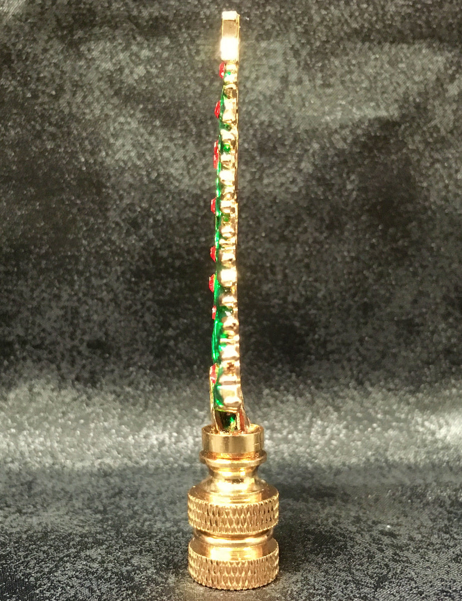 Holiday-Christmas Lamp Finial-CHRISTMAS TREE-Polished Brass/Green Enam ...