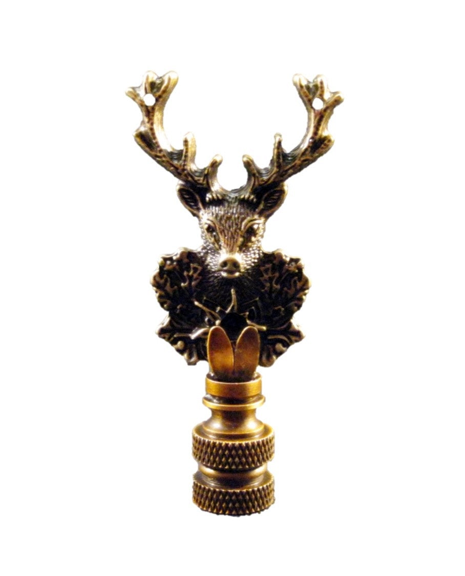 Holiday-Christmas Lamp Finial, DEER HEAD-Aged Brass Finish, Detailed m ...