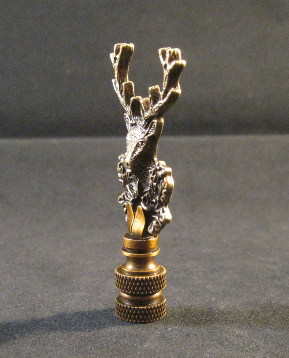 Holiday-Christmas Lamp Finial, DEER HEAD-Aged Brass Finish, Detailed m ...
