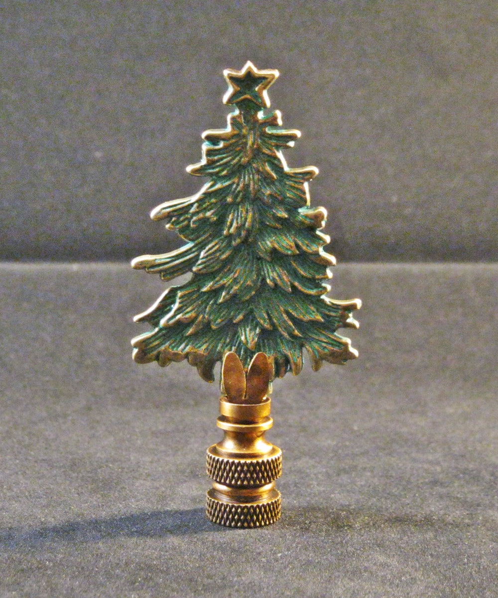 Holiday-Christmas Lamp Finial, CHRISTMAS TREE-Antique Brass/Green Fini ...