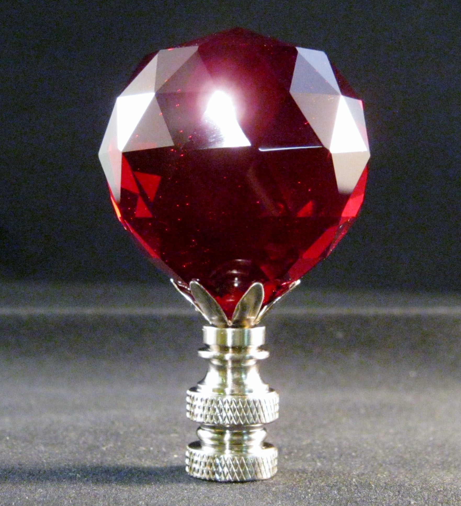 CRYSTAL FACETED BALL-Lamp Finial-Red, Satin Nickel Finish – Lamp Finial ...