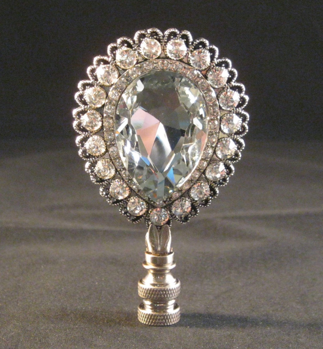 RHINESTONE DROP Lamp Finial-Large-Antique Silver Finish – Lamp Finial ...