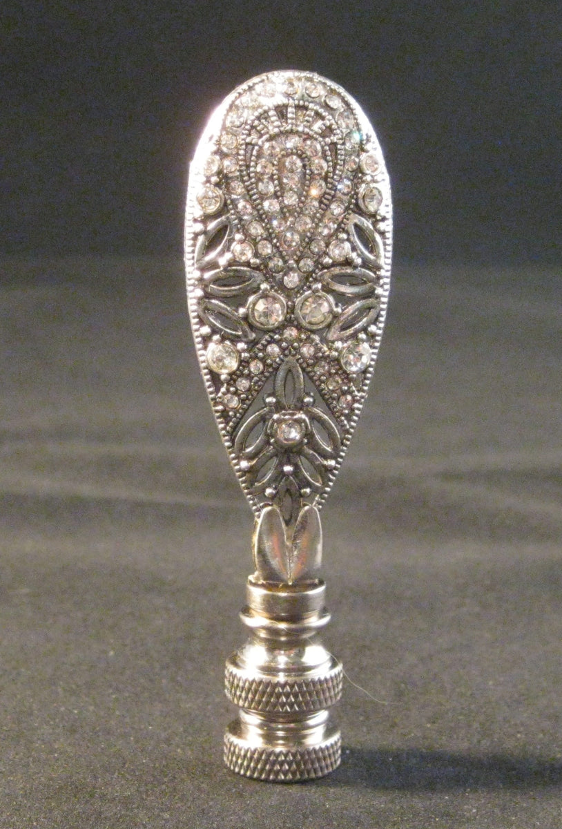 SMALL GLITTERING DROP Clear Rhinestone Lamp Finial-Antique Silver Fini ...