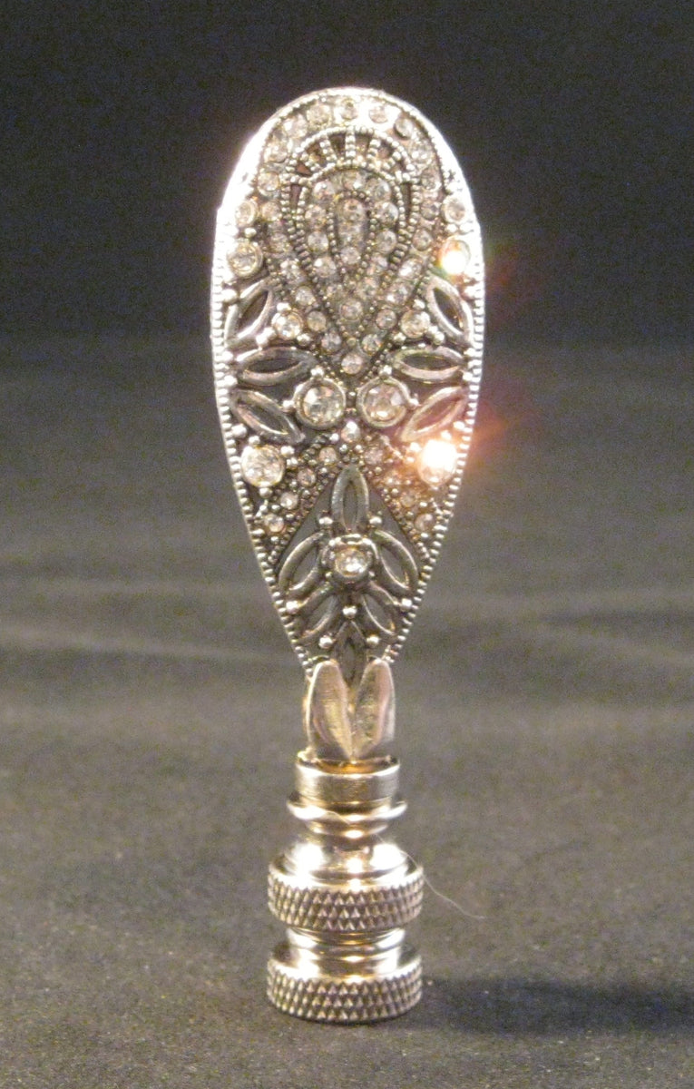 SMALL GLITTERING DROP Clear Rhinestone Lamp Finial-Antique Silver Fini ...
