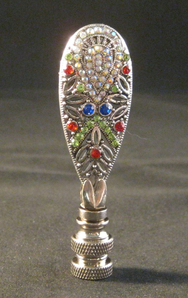 SMALL GLITTERING DROP Colored Rhinestone Lamp Finial-Antique Silver Fi ...