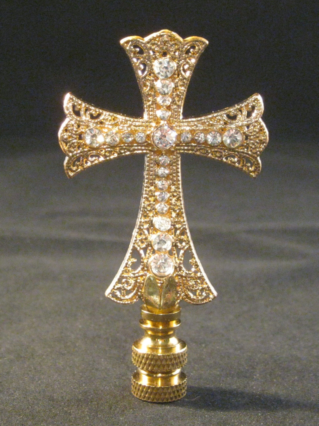 PATONCE CROSS Clear Rhinestone Lamp Finial-Gold, Polished Brass Base ...