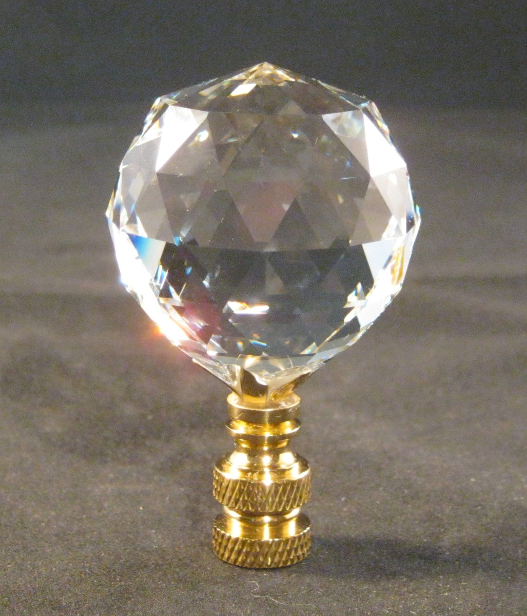 CRYSTAL FACETED BALL-Lamp Finial-Clear, Polished Brass Finish – Lamp ...