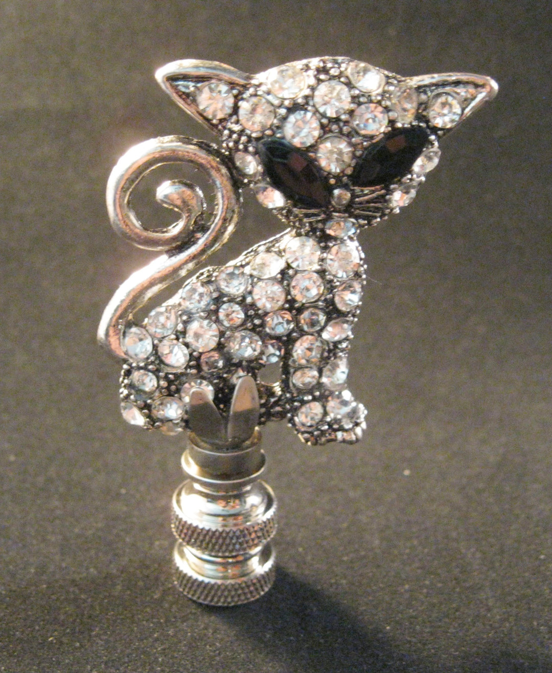 KITTY CAT Rhinestone Lamp Finial-Antique Silver Finish – Lamp Finial ...
