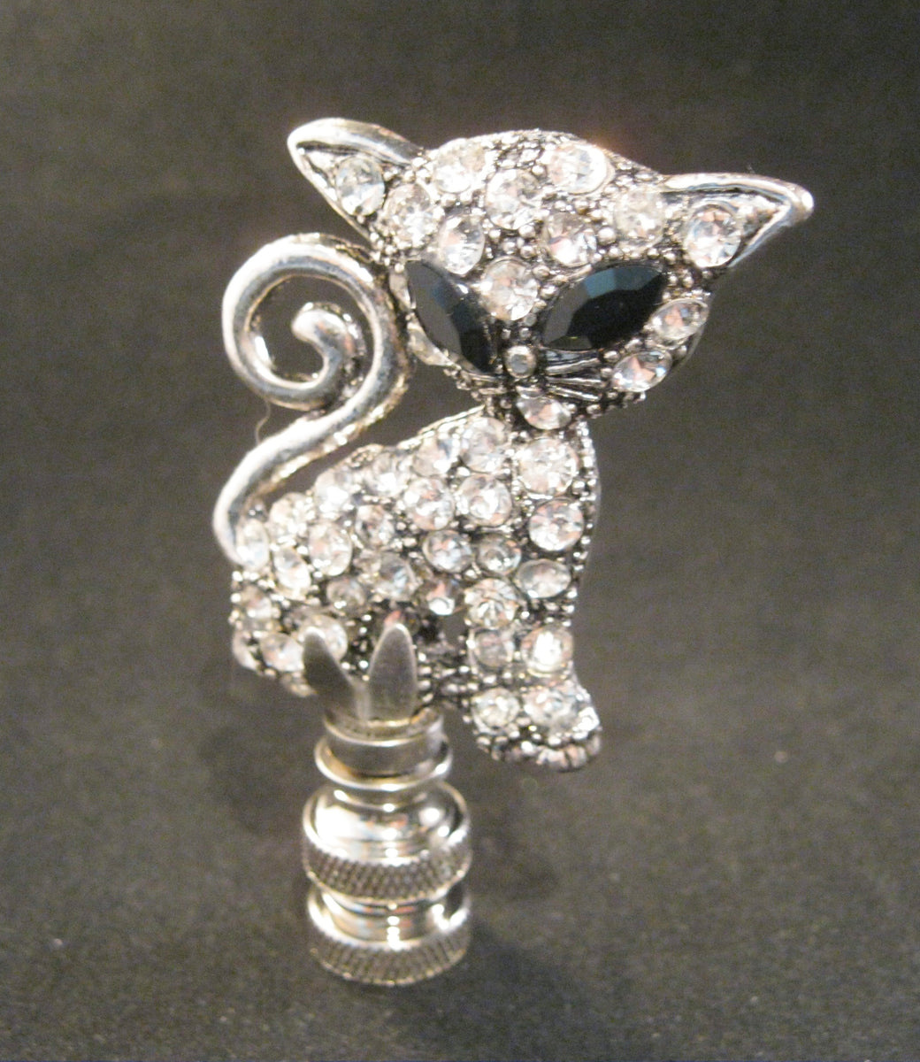 KITTY CAT Rhinestone Lamp Finial-Antique Silver Finish – Lamp Finial ...