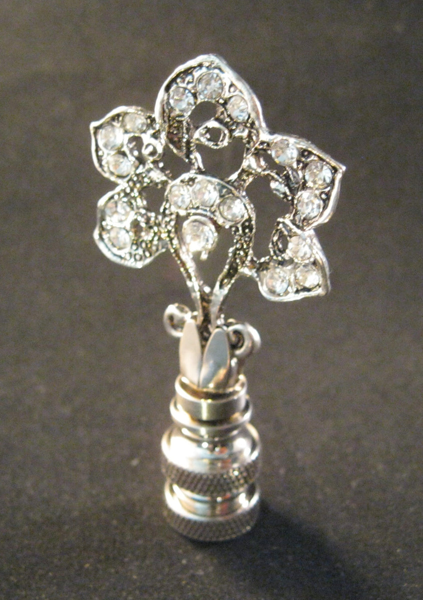 RHINESTONE FLOWER Lamp Finial-Small-Antique Silver Finish – Lamp Finial ...