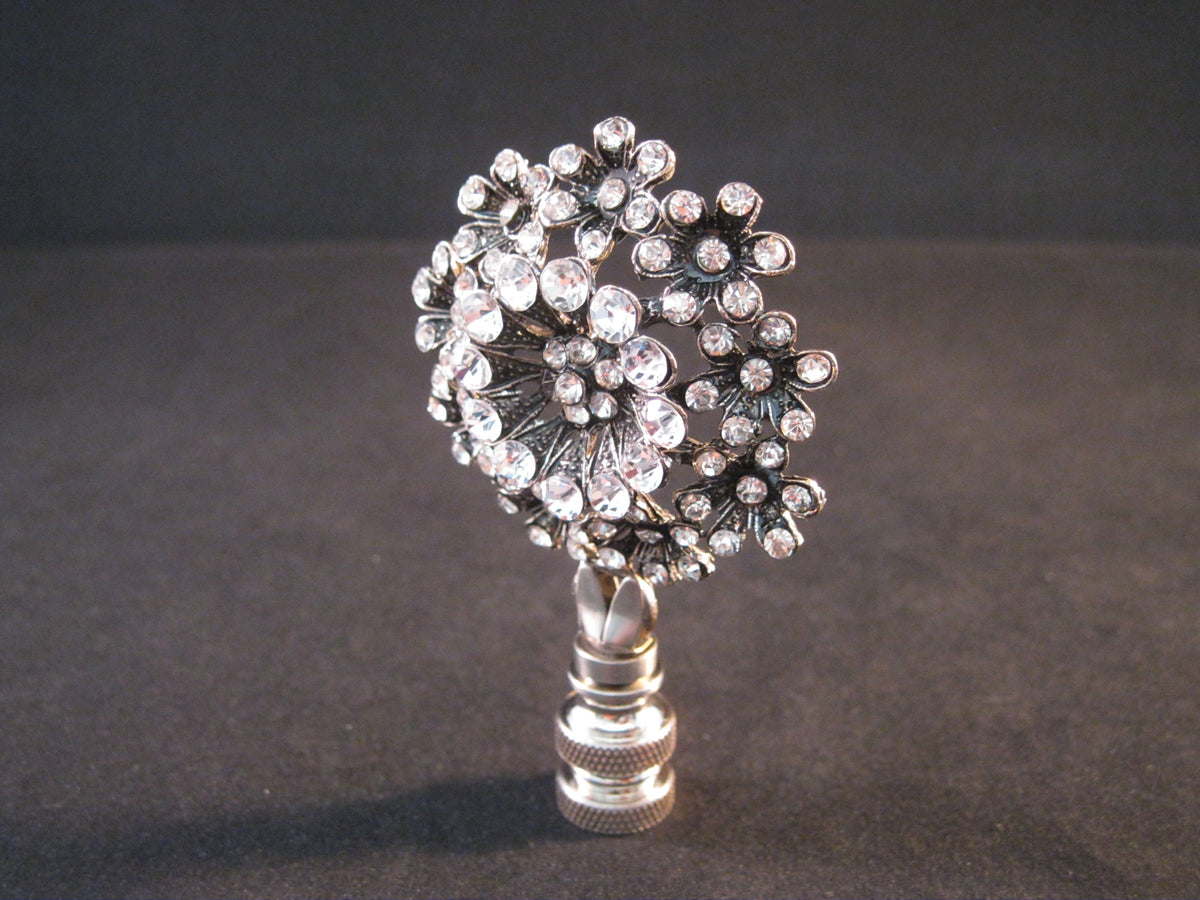 RHINESTONE FLOWER-B Lamp Finial-Antique Silver Finish – Lamp Finial Designs