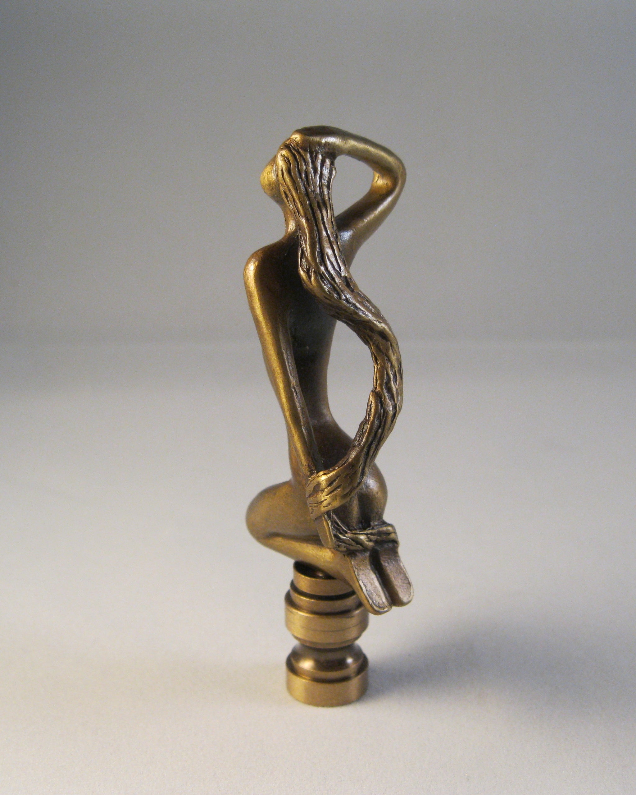 MODERN WOMAN Lamp Finial, Aged Brass Finish, Highly detailed metal cas ...