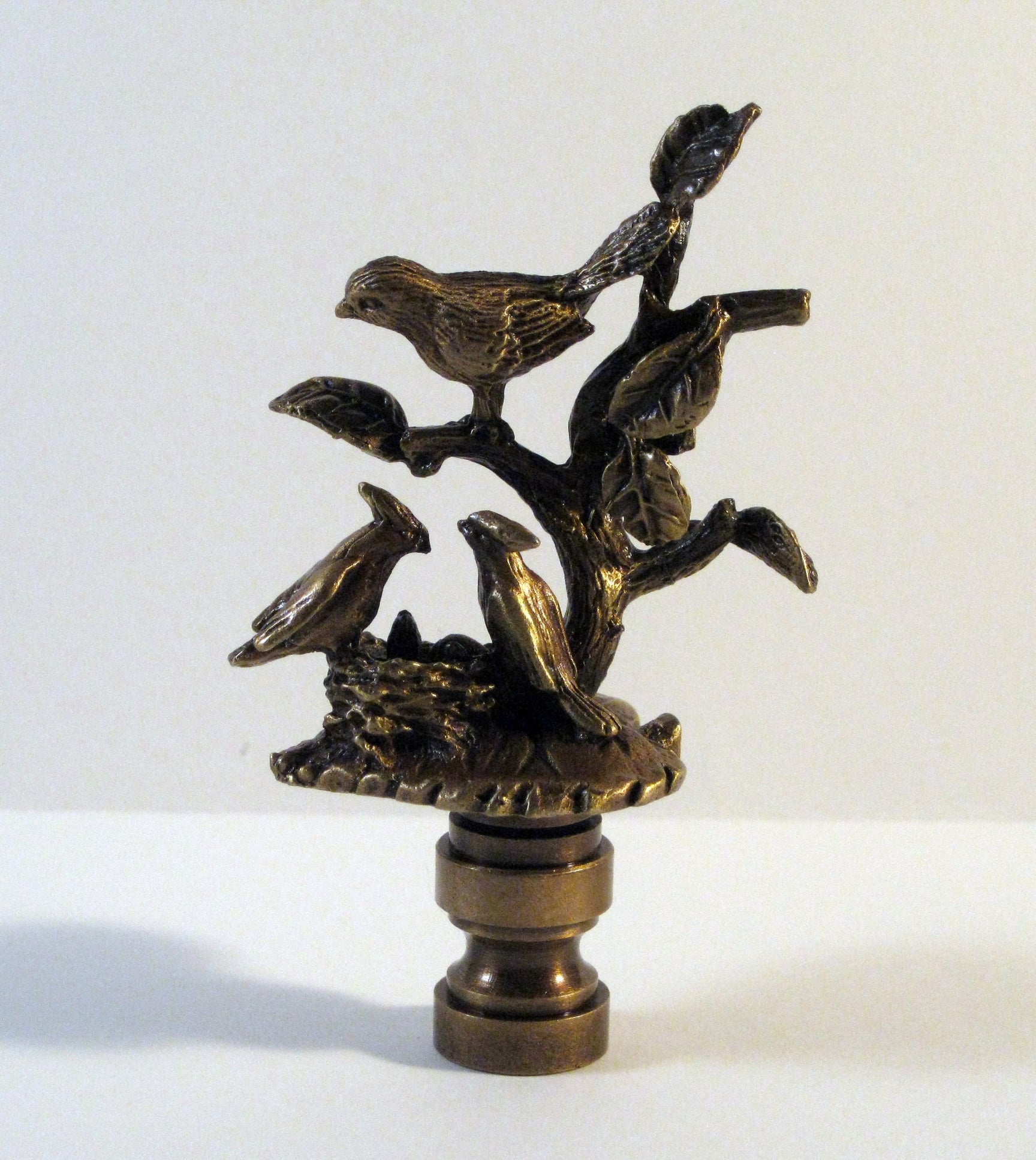 BIRDS IN BRANCHES Lamp Finial-Aged Brass Finish, Highly detailed metal ...