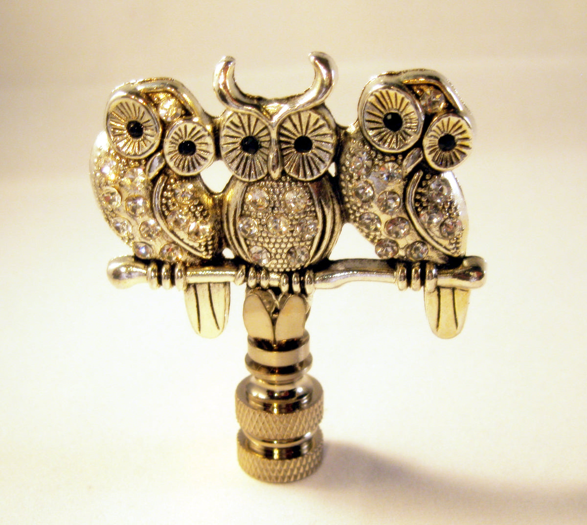 OWLS ON BRANCH Rhinestone Lamp Finial-Antique Silver Finish – Lamp ...