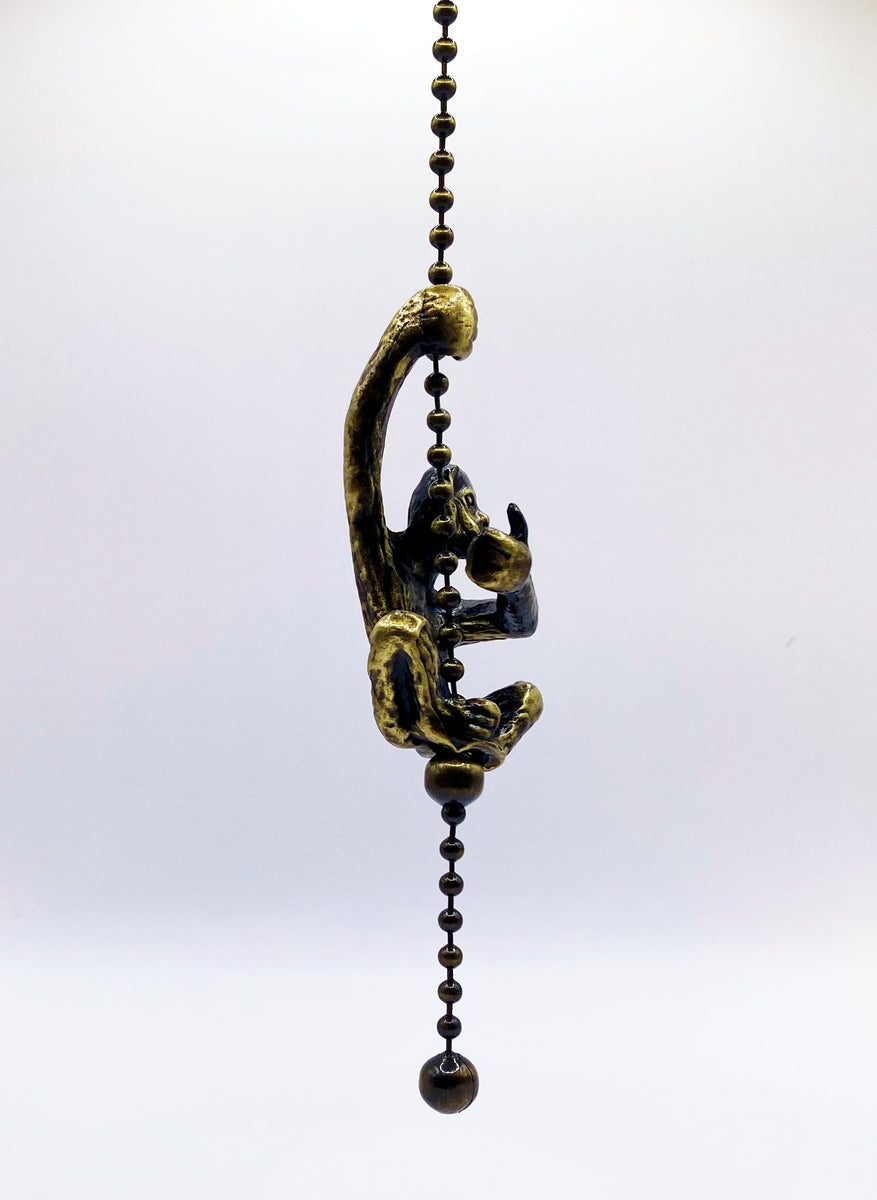 HANGING MONKEY Fan/Socket Pull Chain, Antique Brass Finish-12" Beaded ...