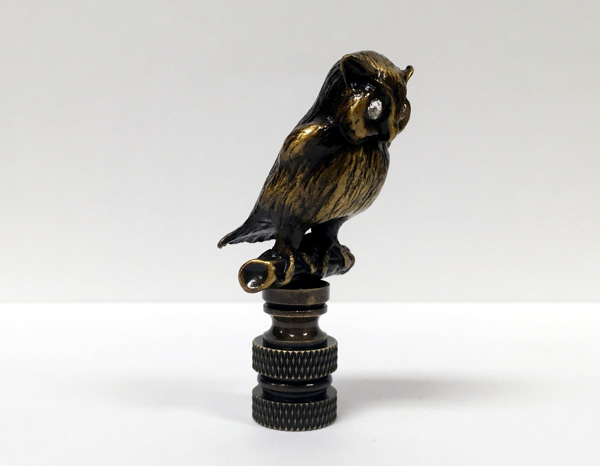 RHINESTONE OWL Lamp Finial, Aged Brass Finish, Highly detailed metal c ...