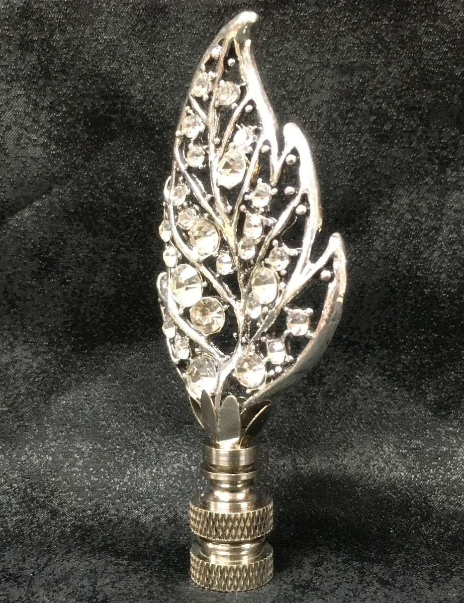 RHINESTONE LEAF Lamp Finial-Antique Silver Finish – Lamp Finial Designs