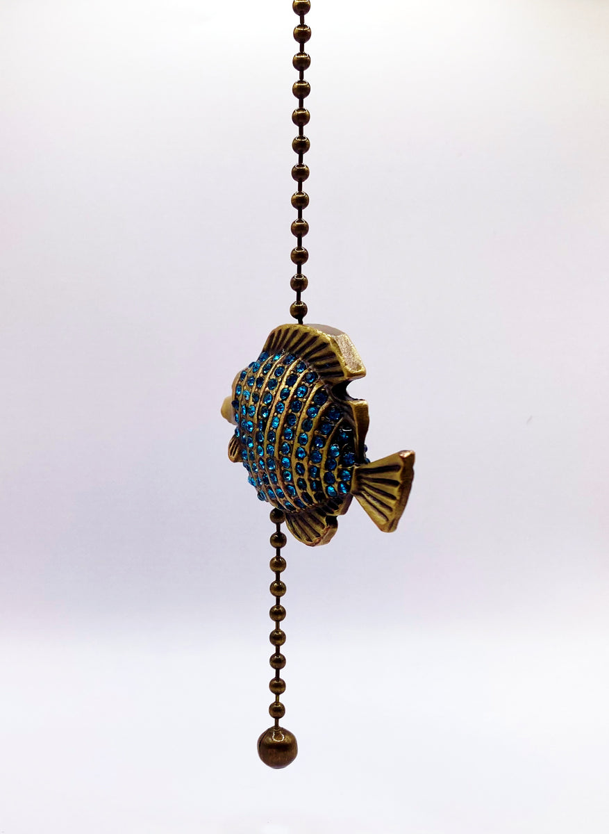 TROPICAL FISH Fan/Socket Pull Chain, Antique Brass Finish-13" Beaded C ...